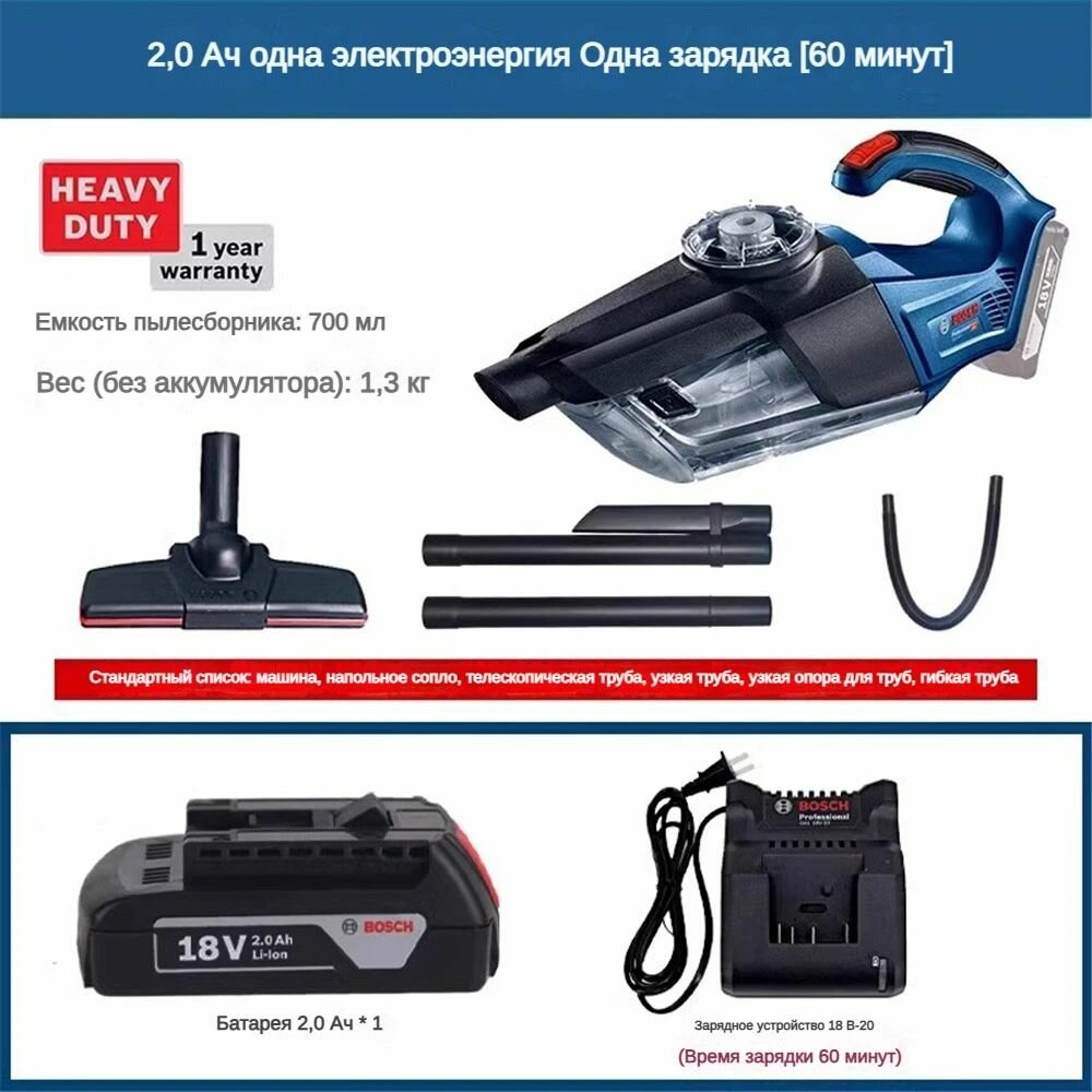 Запчасти для пылесосов Bosch с аккумулятором 18В 2.0А ч и зарядным устройством