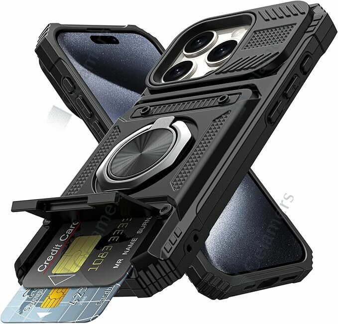 Чехол для Apple iPhone 15 Pro Max (айфон 15 про макс) Магнитная поворотная подставка, прочная защита от падений, чехол-кошелек, черный ударопрочный кошелек-чехол магнитный чехол с подставкой