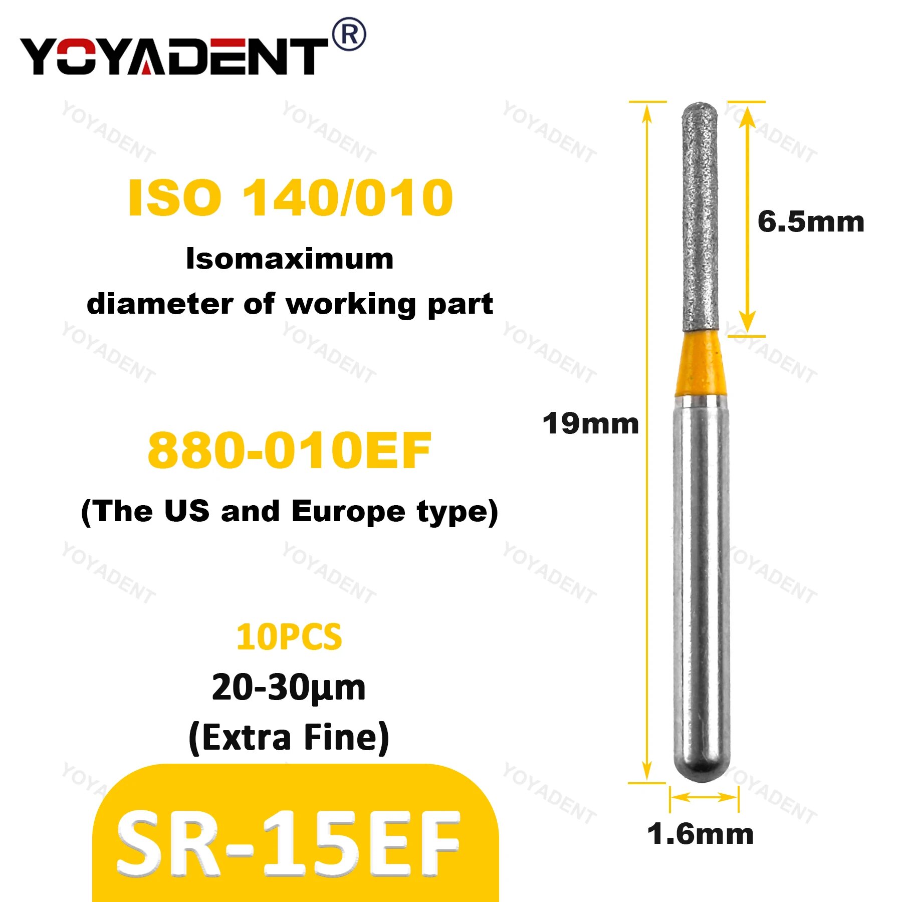 Стоматологические боры YOYADENT алмазные SR-15EF 10 шт.