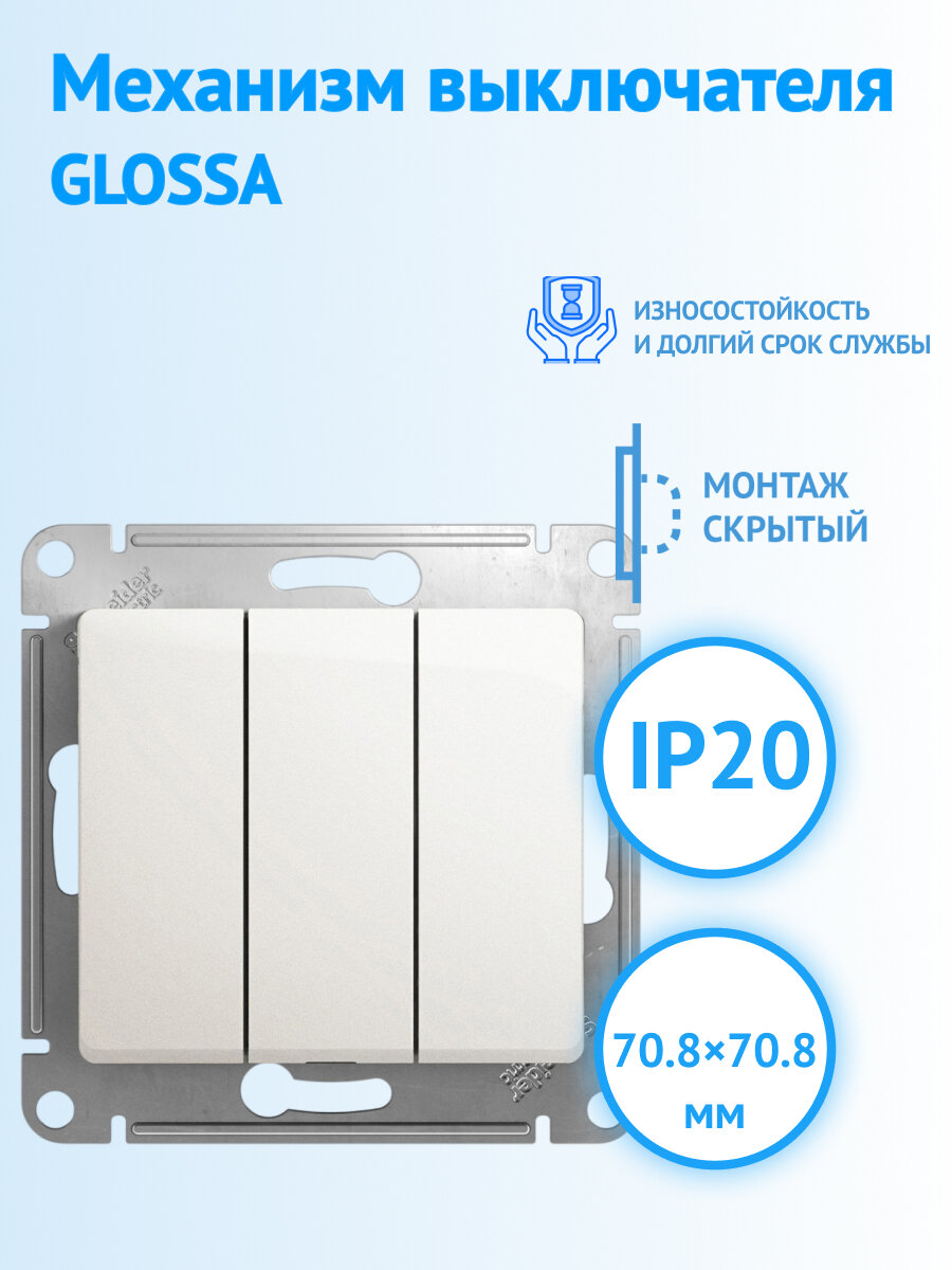 Механизм выключателя Systeme Electric Glossa 3-клавишный, перламутр, GSL000631