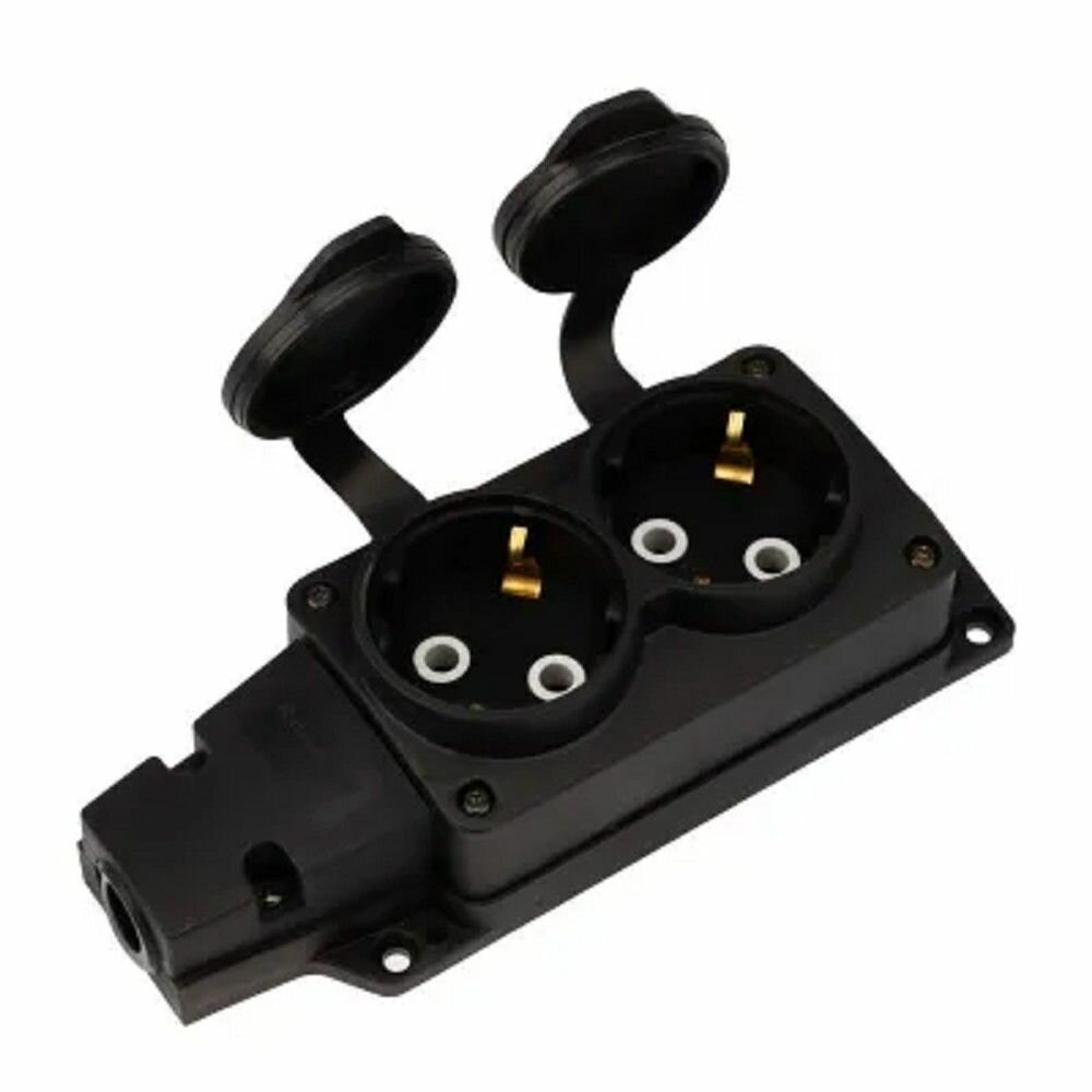 Rexant Smartbuy Вилки, Разъемы силовые, Колодки 111 - 222 Розетка колодка влагозащищенная с крышкой 2 гнезда COMPACT, с з, 16А, IP54, каучук, черная