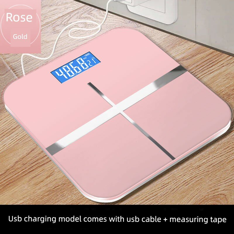 Электронная весовая шкала 26x26 см с розовым золотом крестом и USB-зарядкой для точного отслеживания веса