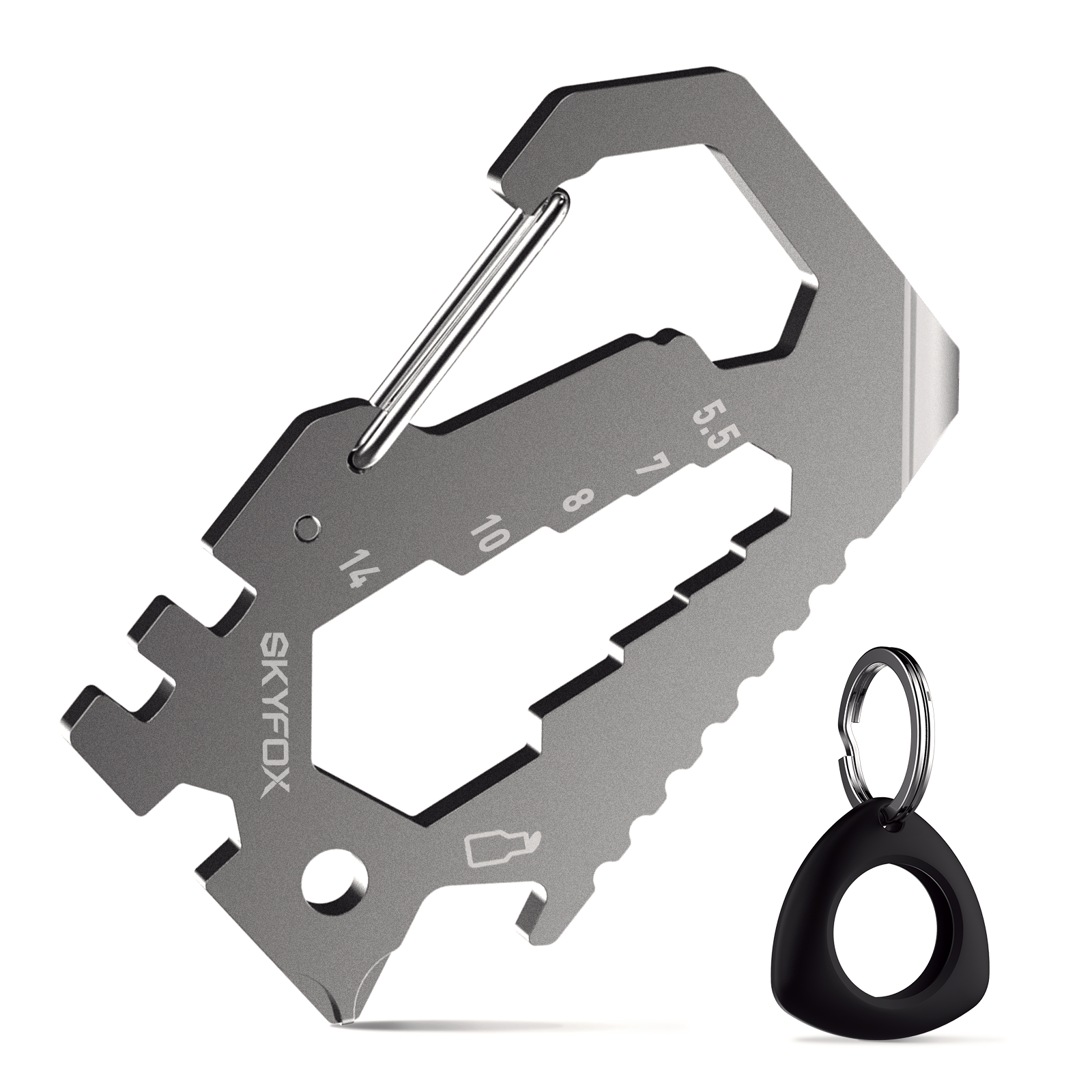 12-в-1 EDC многоинструмент в виде кредитной карты SkyFox, карабин-ключница с кейсом для смарт-фидера, зажим для рюкзака с антипотерей и быстрым отклипом, бутылка-открыватель, ключи для спиц, шестигранник и отвертка, 420 нержавеющая сталь, размер 5 x 3.2
