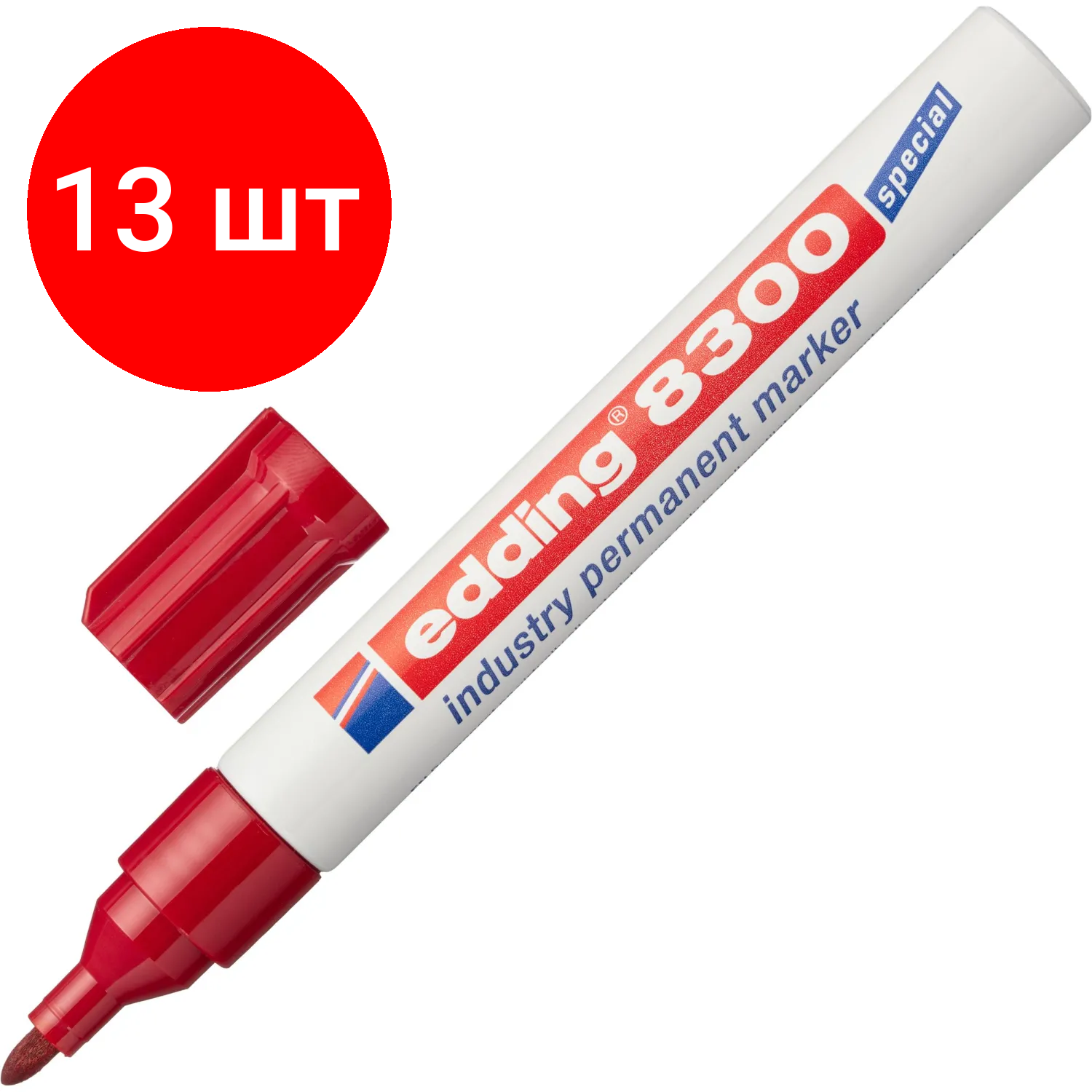Комплект 13 штук, Маркер для агрессивной среды EDDING E-8300/2 красный 1.5-3мм
