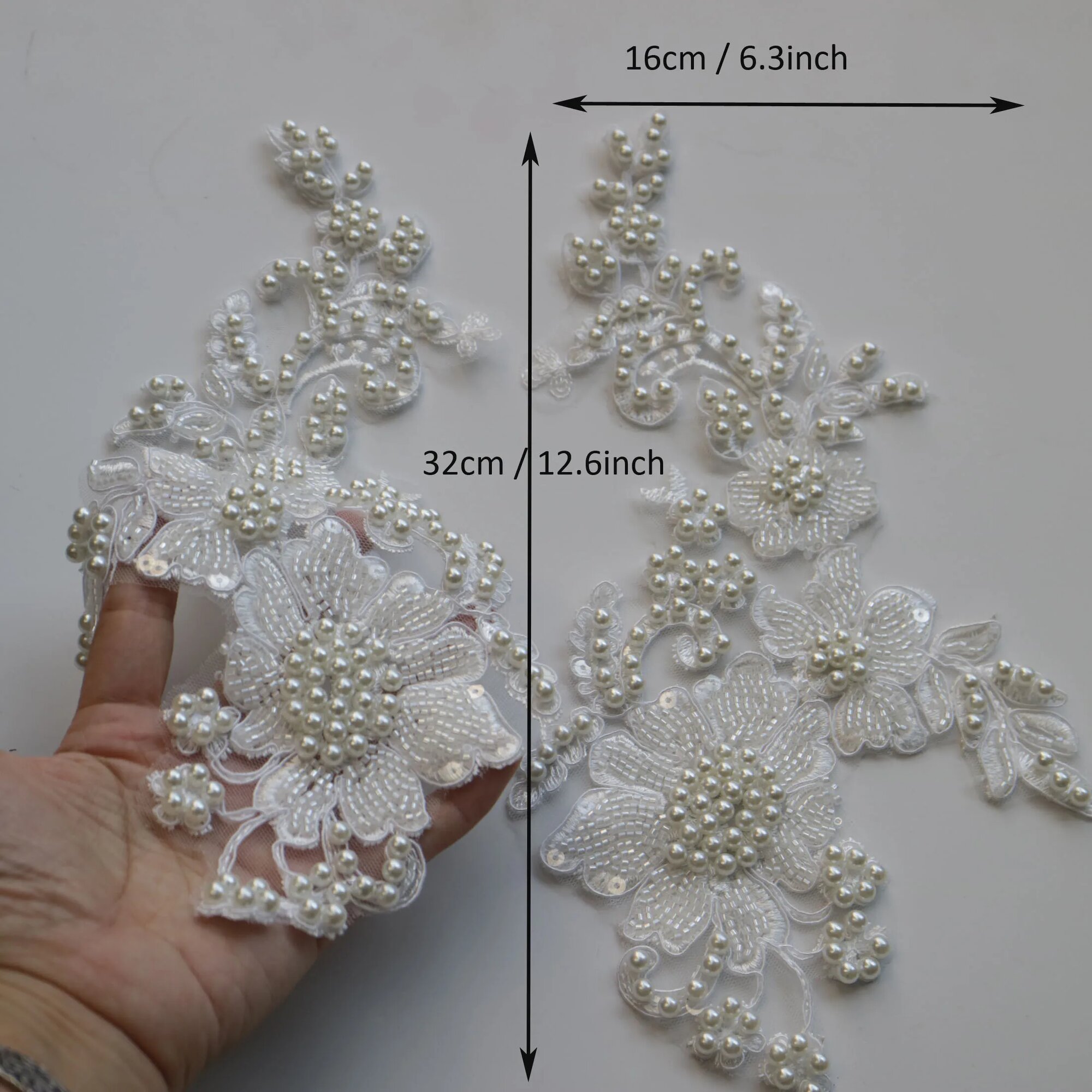 Кружевная аппликация с бисером OKNOW 2 шт. Белый, JX-008-purewhite