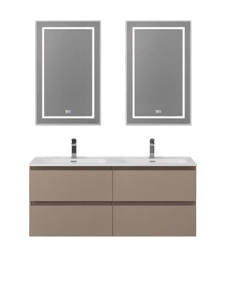 Мебель для ванной комнаты BelBagno Kraft 120 подвесная, матовая бежевая, раковина bb1200-2-etl, для двоих