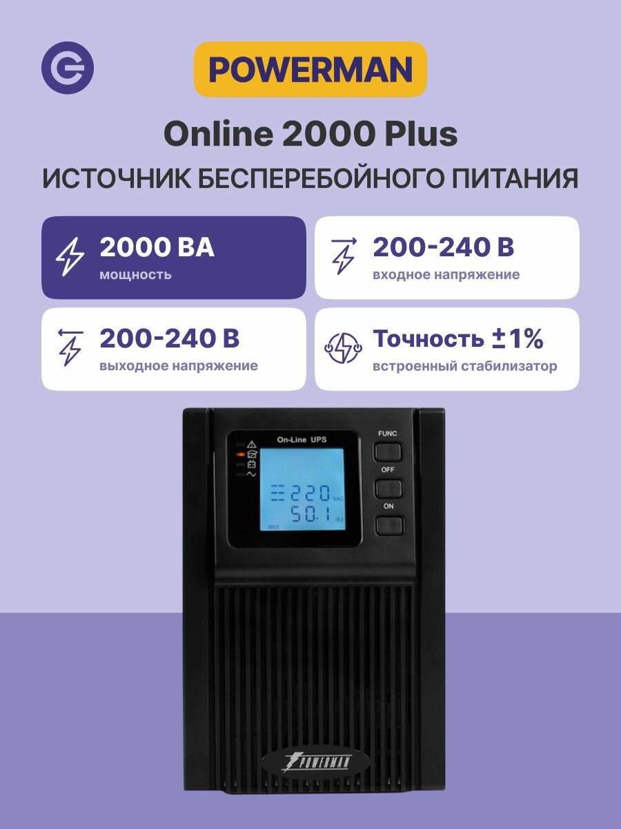 Источник бесперебойного питания ИБП POWERMAN Online 2000 PLUS