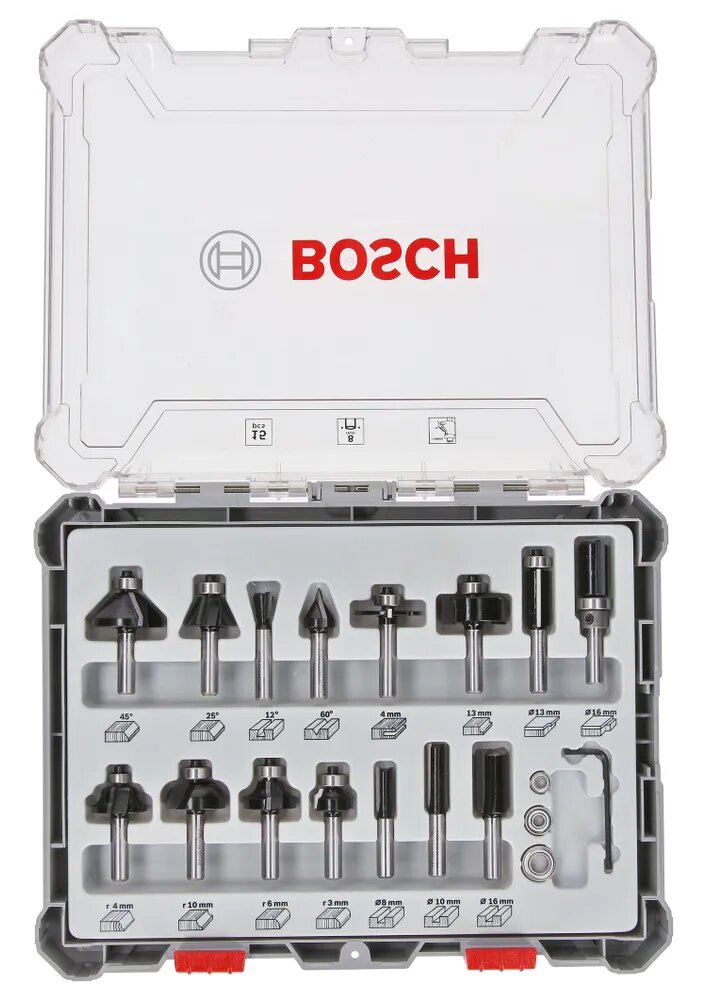 Набор кромочных фрез Bosch, 8 мм, 15 шт, 2607017472
