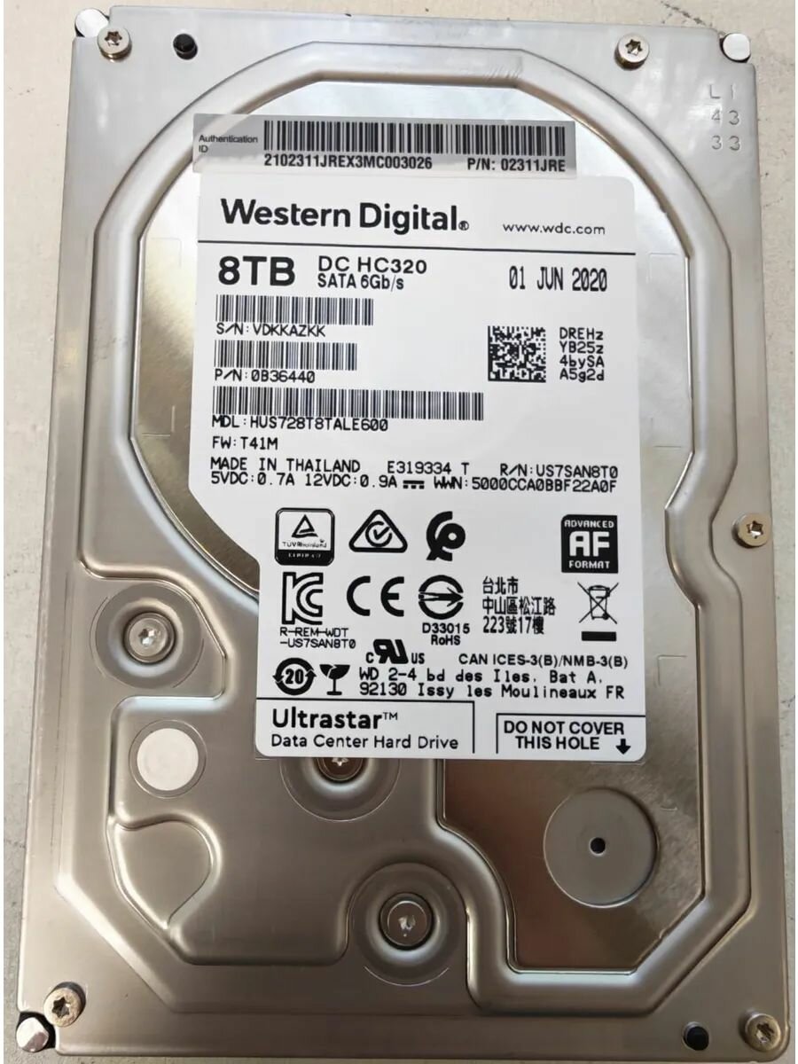 3.5" жесткий диск WD DC HC320 (HUS728T8TALE600) 8ТБ, 7200Об/мин, 256МБ