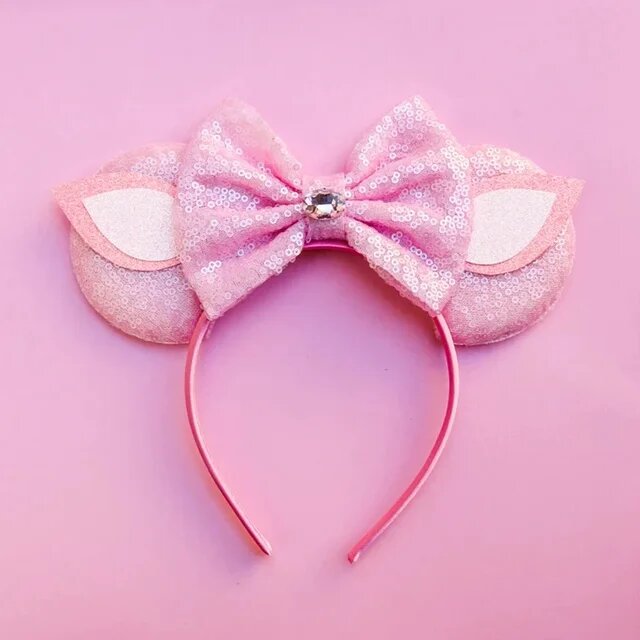 Повязка на голову Disney с белыми жемчужинами и ушками Микки Мауса, женское красочное украшение для волос из мягкого хлопка с бантиком, повязка на голову для девочки с Минни Маус, детский подарок.