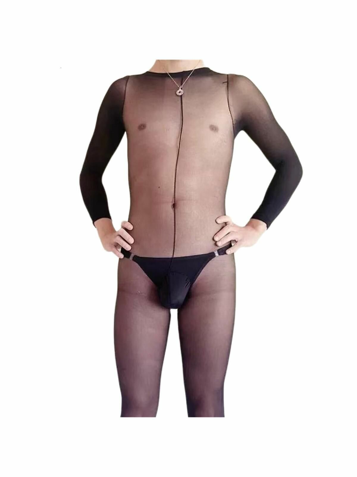 Мужские эротические колготки с открытой промежностью, Черный