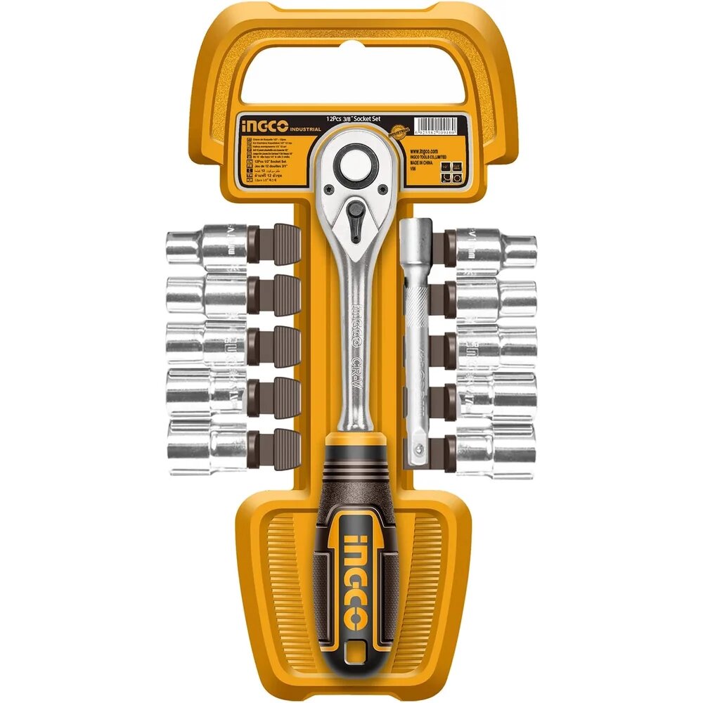 Набор головок INGCO 3/8 с трещоткой 12 шт, INDUSTRIAL HKTS38122
