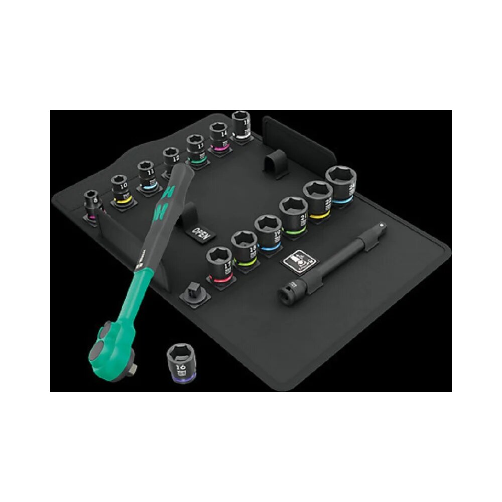 Трещотка WERA 8100 SB 12 Zyklop Comfort в наборе, переключатель реверса, 3/8", метрические размеры, 16 пр. WE-005530