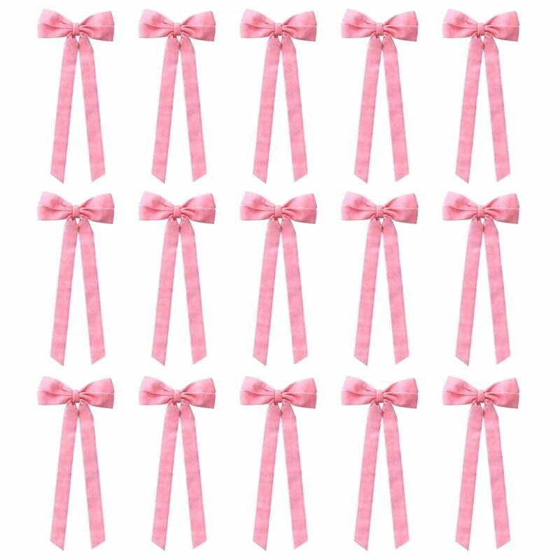 15шт, Макет рождественской сцены с маленьким бархатным бантом-подвеской-розовый