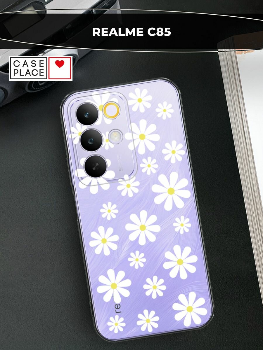 Чехол на Realme C85 / Реалми C85 с принтом Большие ромашки, прозрачный