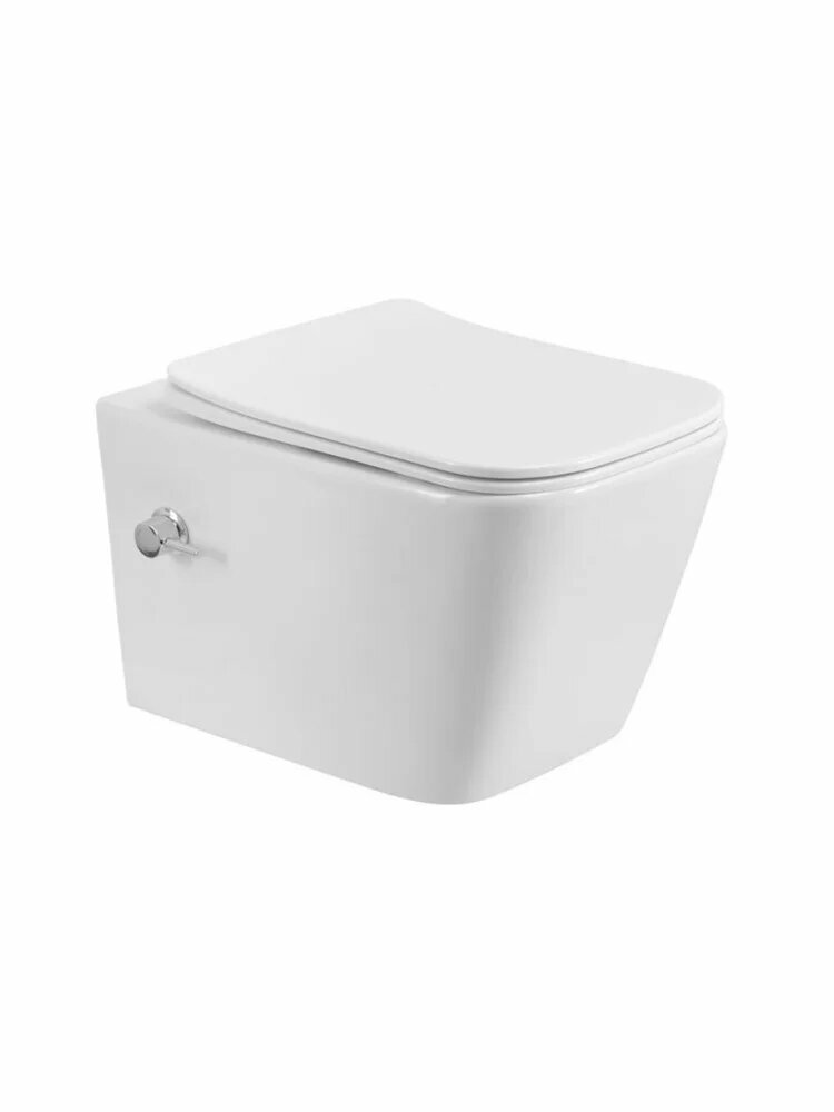 Унитаз подвесной BelBagno Kraft BB7106CH-TOR-BS/SC с микролифтом, безободковый, без бачка, антивсплеск, фарфоровый, с биде, белый, глянцевый, прямоугольный, сиденье для унитаза в комплекте