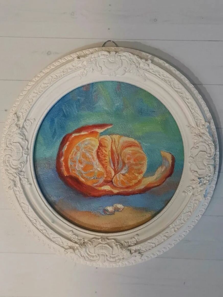 Картина маслом БрусникаАрт круглая Мандарин