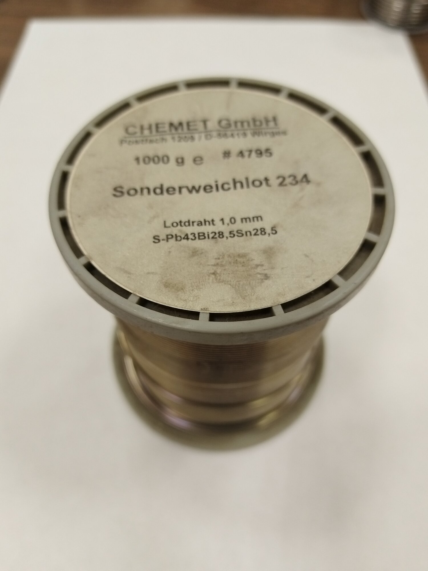 Припой Chemet мягкий 234, диаметр 1,0 мм, на катушках по 1 кг, S-Pb43Bi28,5Sn28,5, A2341004