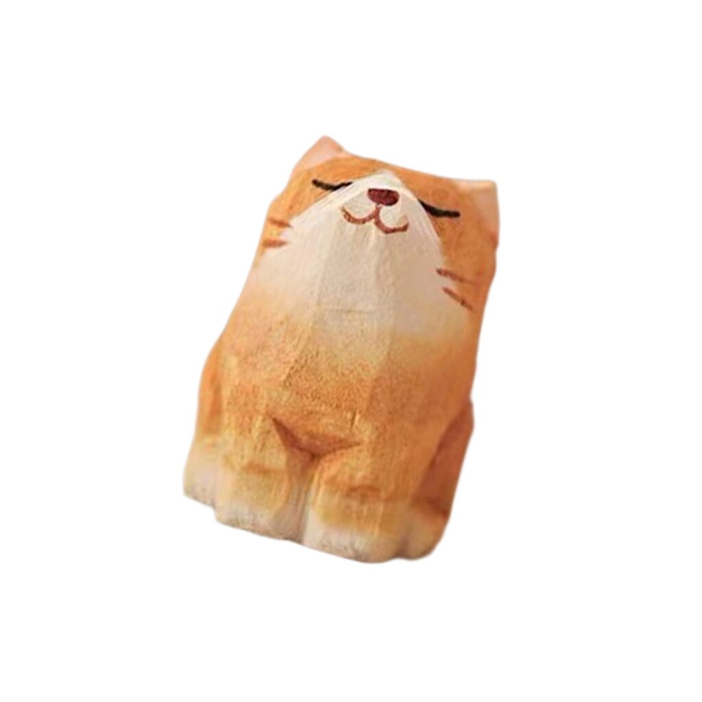 Ручная работа Деревянная резная фигурка кошки Миниатюрная статуэтка Декор для дома Офиса Подарок