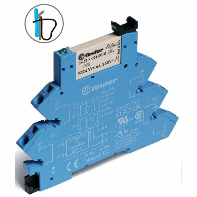Модуль интерфейсный FINDER электромеханическое реле, 1CO 6A, контакты AgNi, 24В DC, категория защиты IP20, безвинтовые клеммы, пружинный зажим