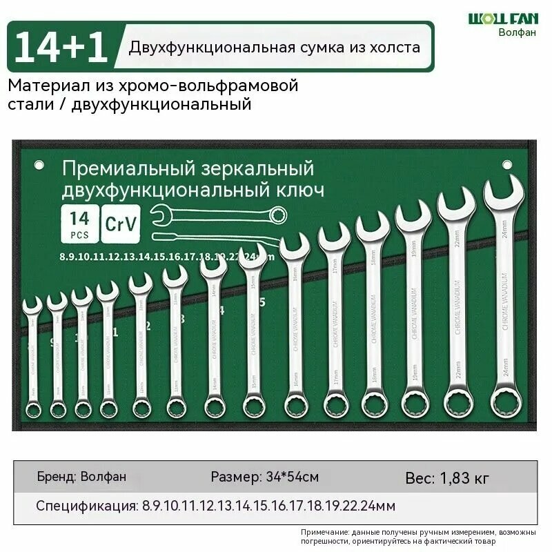 Набор универсальных ключей с трещоткой (14 предметов) для использования в автомобиле и дома