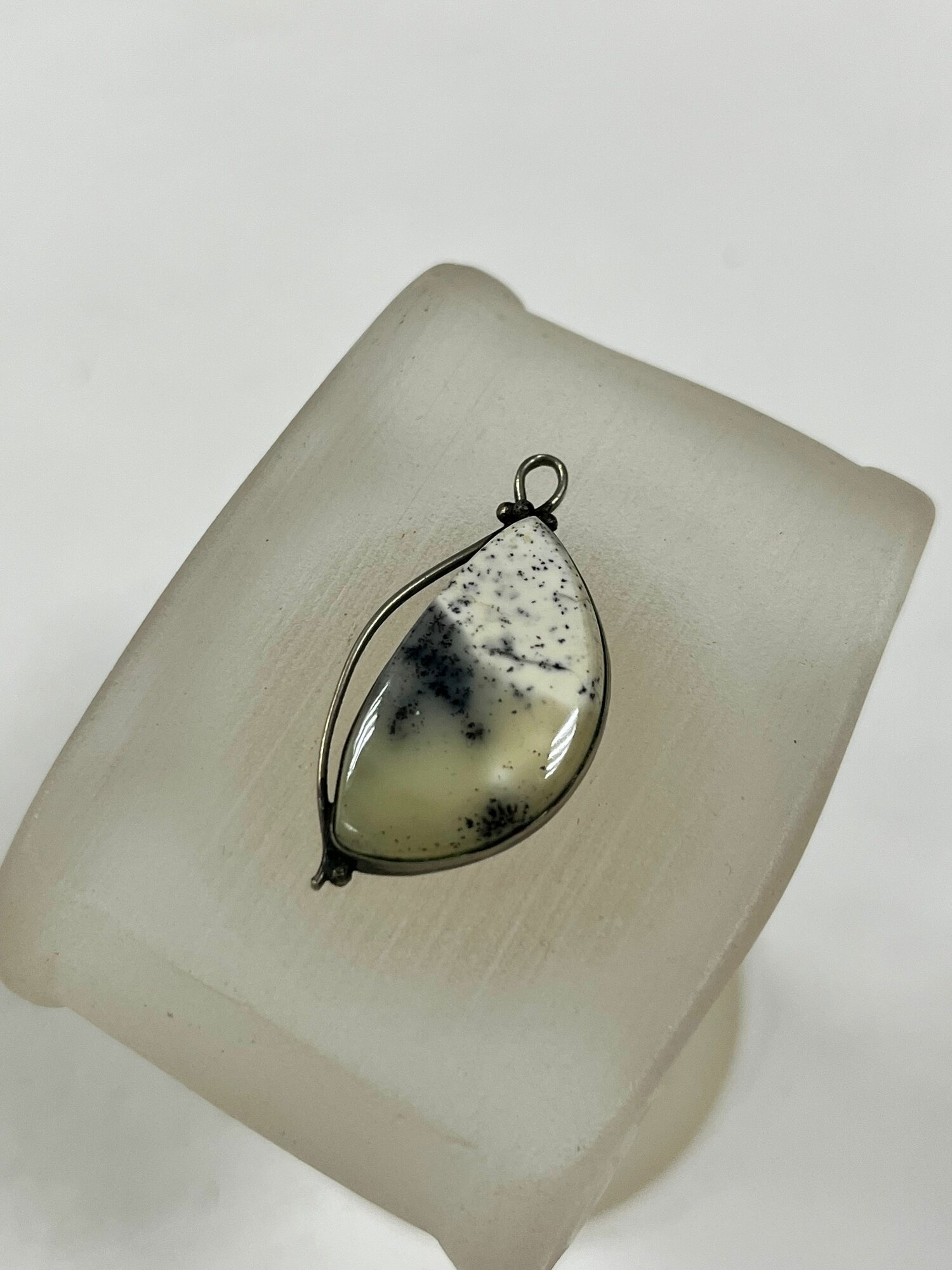 Советский мельхиоровый кулон, подвеская для колье, моховый агат. Сделано в СССР