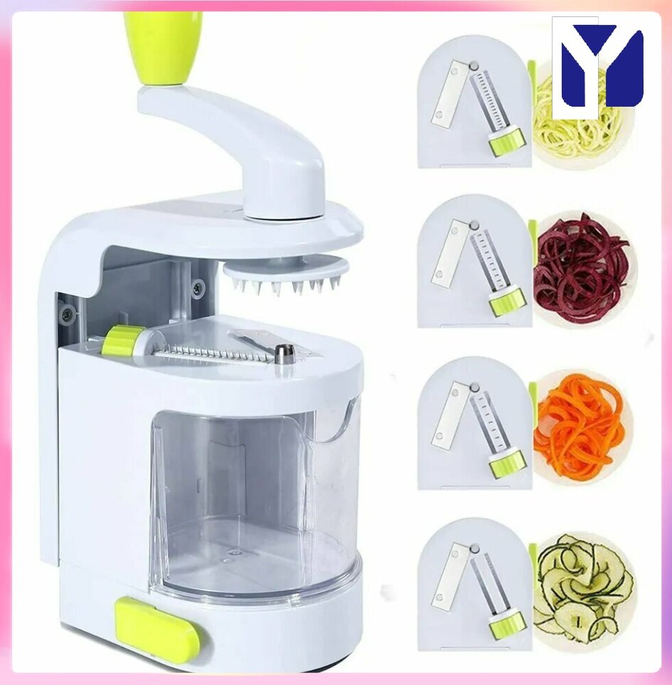 Спиралайзер, механическая спиральная овощерезка для нарезки овощей, фруктов, корейской моркови. Ручная терка-спирализатор, мультислайсер-спиралерезка с контейнером.