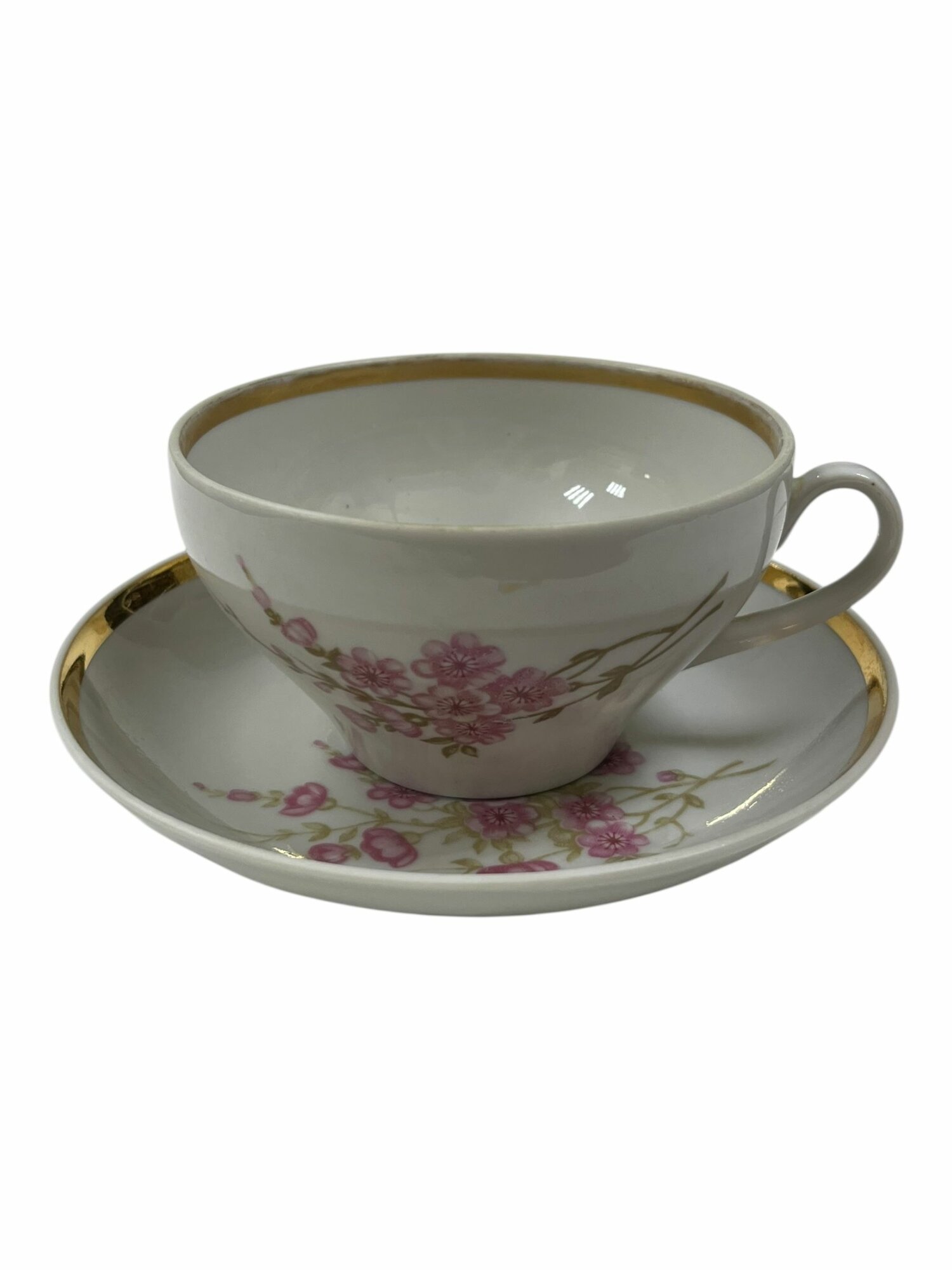 Советская винтажная чайная пара, фарфор Дулево, позолота. Сделано в СССР