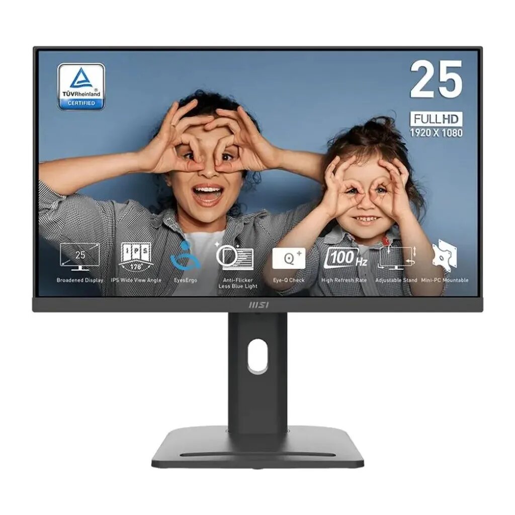 24.5" Монитор MSI Pro MP253P, 1920x1080, IPS, 100Гц, 1хHDMI, 1хDP, черный [9s6-3pc79h-055]