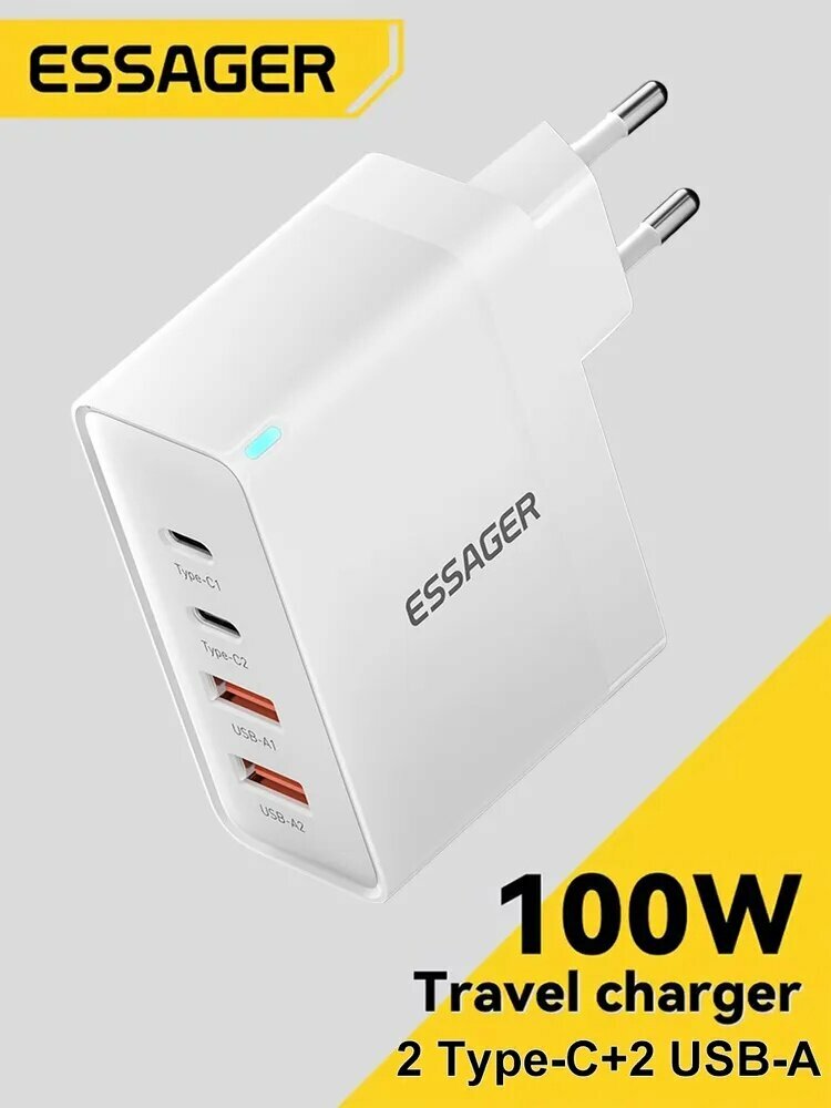 Зарядное устройство Essager USB Type-C, 100 Вт, PD QC 4.0 3.0, быстрая зарядка