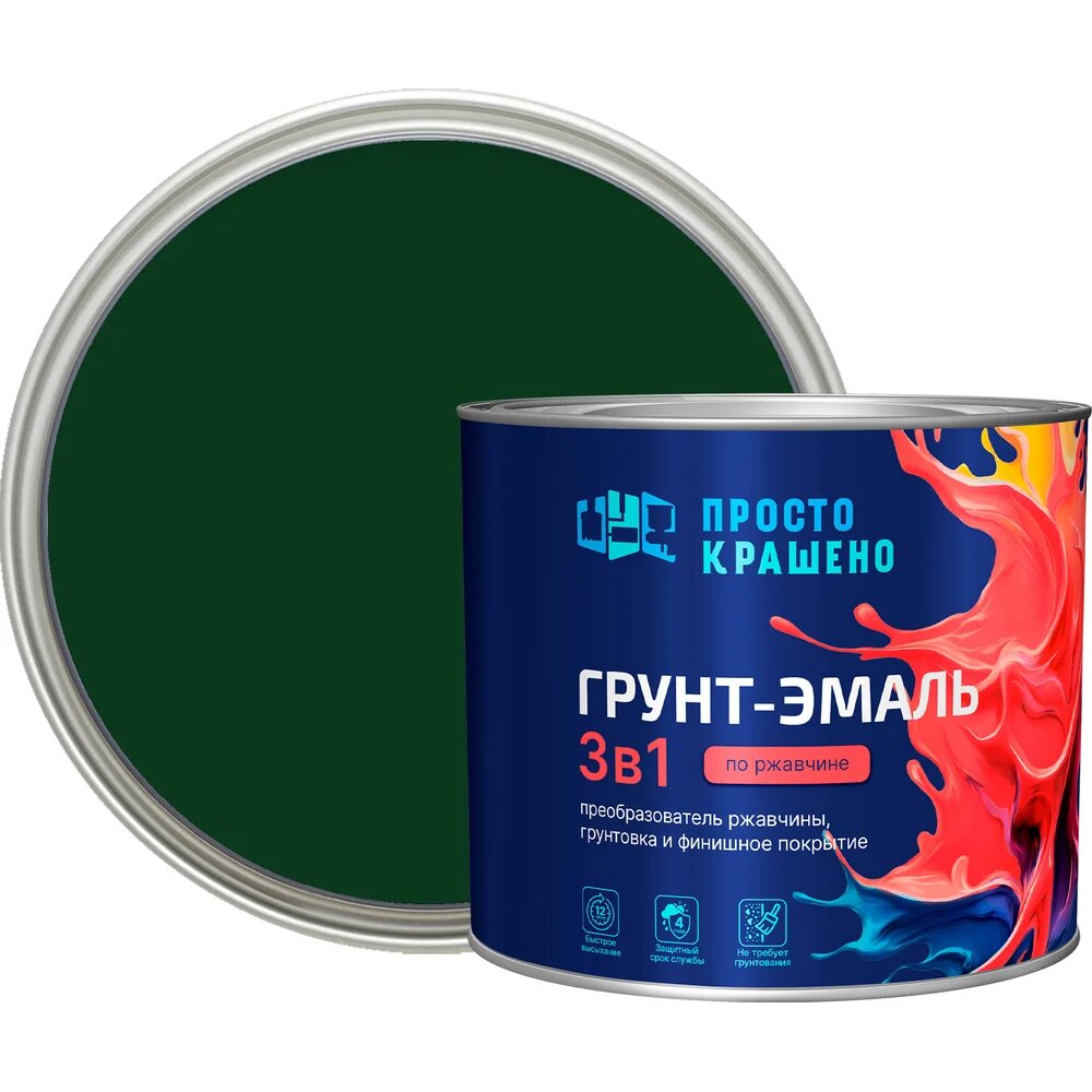Грунт-эмаль по ржавчине простокрашено 3в1 зелёная 1.8 к 85166