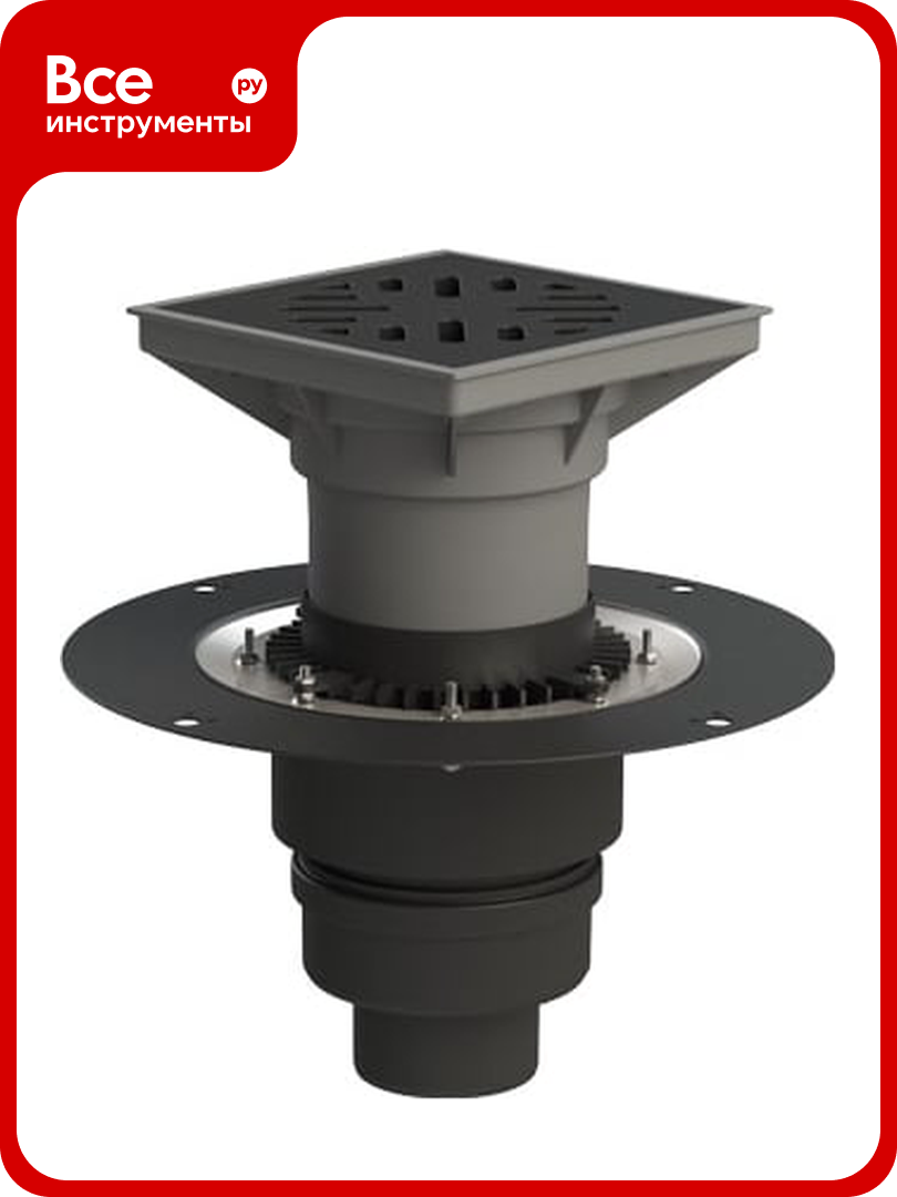 Трап дворовый Татполимер до 7 т, регулируемый, с чугунной решеткой, фланцем, запахозапирающим устройством и грязеуловителем, 110 мм ТП-616.110 33904