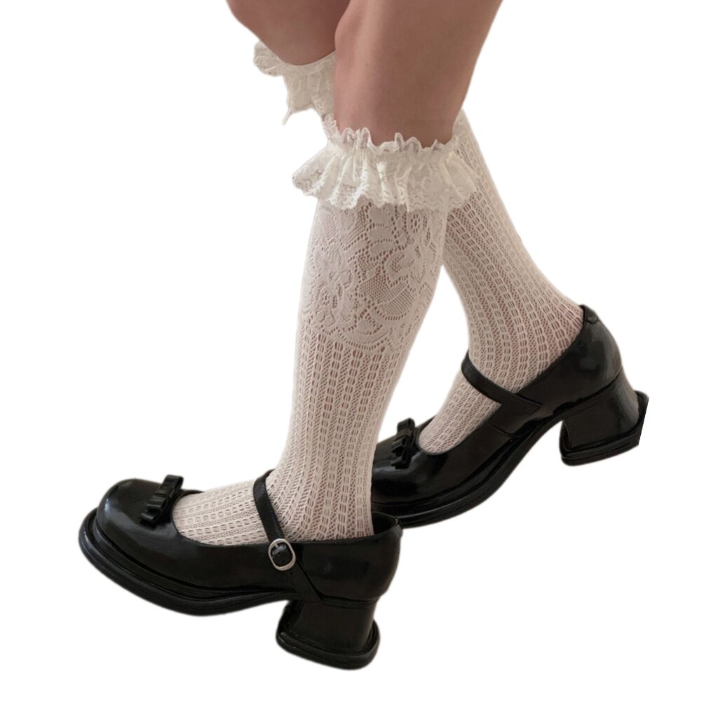 Летние кружевные носки Lolita lace с большими Кружевными Носками-Трубочками-Молочно-Белый
