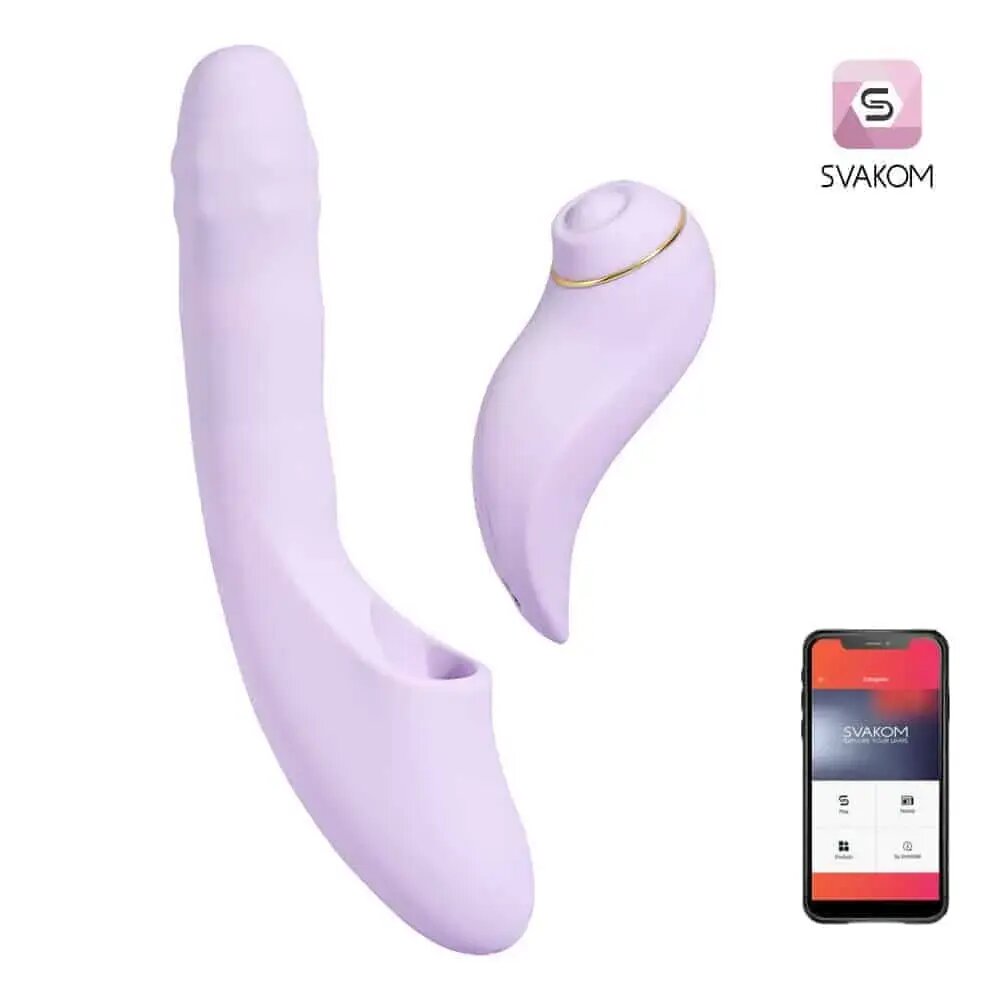 Многофункциональный вибратор 5 в 1 Svakom DuoGlow со съёмным клиторальным таппинг-стимулятором и нагревом, сиреневый