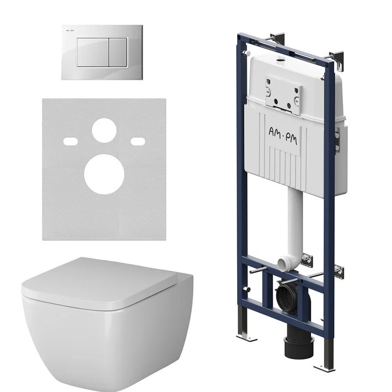 Комплект унитаза с инсталляцией Am.Pm MasterFit Gem IS100201.901701 с сиденьем микролифт, кнопка белый глянец