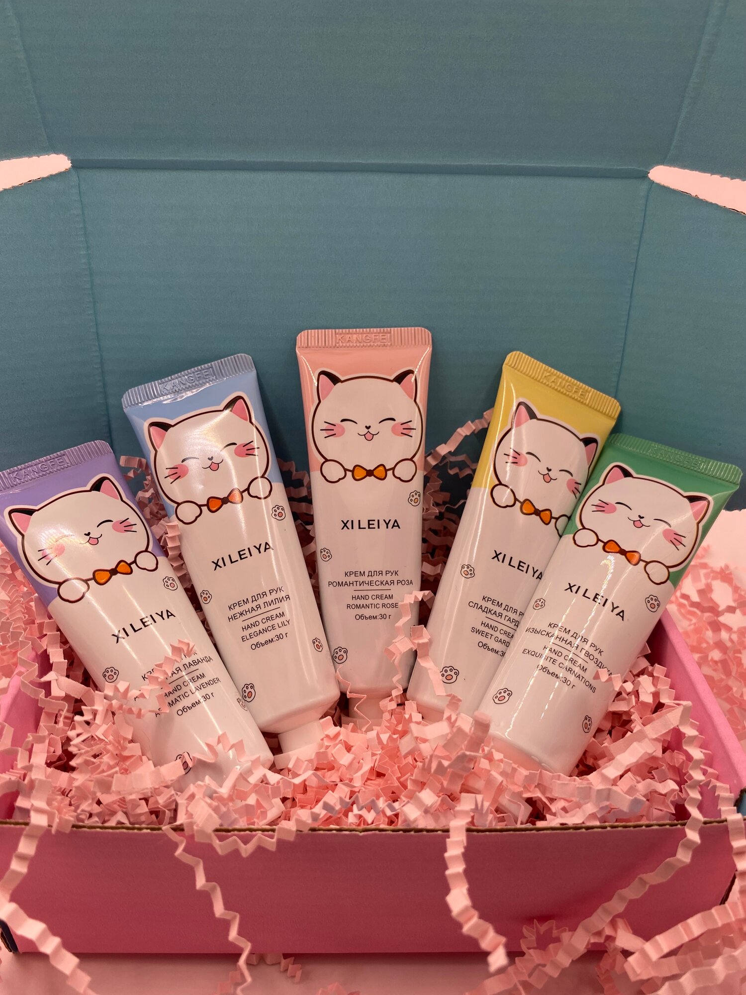 Подарочный набор XI LEIYA "Милые Котики", крем для рук, гипоаллергенный, ночной и дневной, 5 шт.