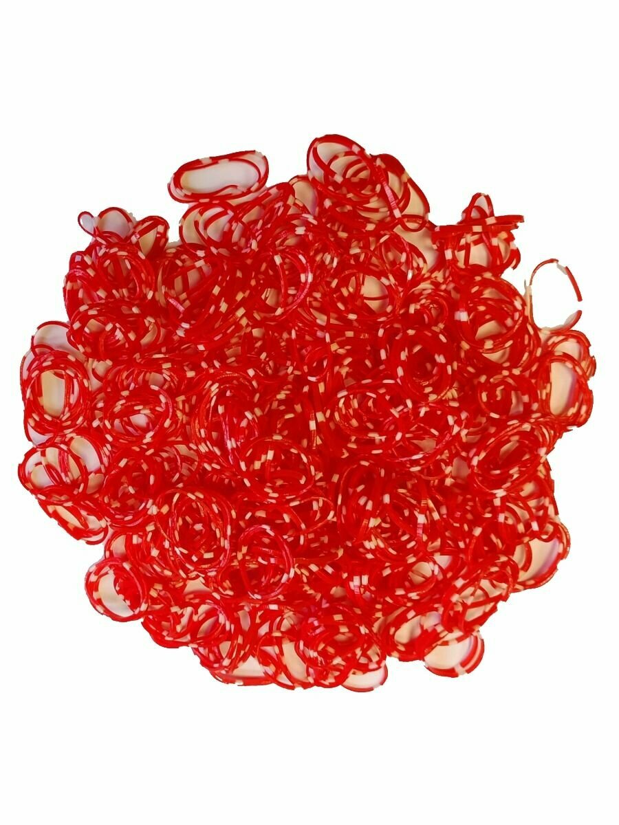 Резиночки для плетения красные с белым 600 шт