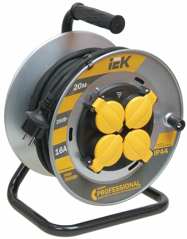 Удлинитель IEK силовой, 4 розетки, длина 20 м, сечение кабеля 3х1,5 мм2