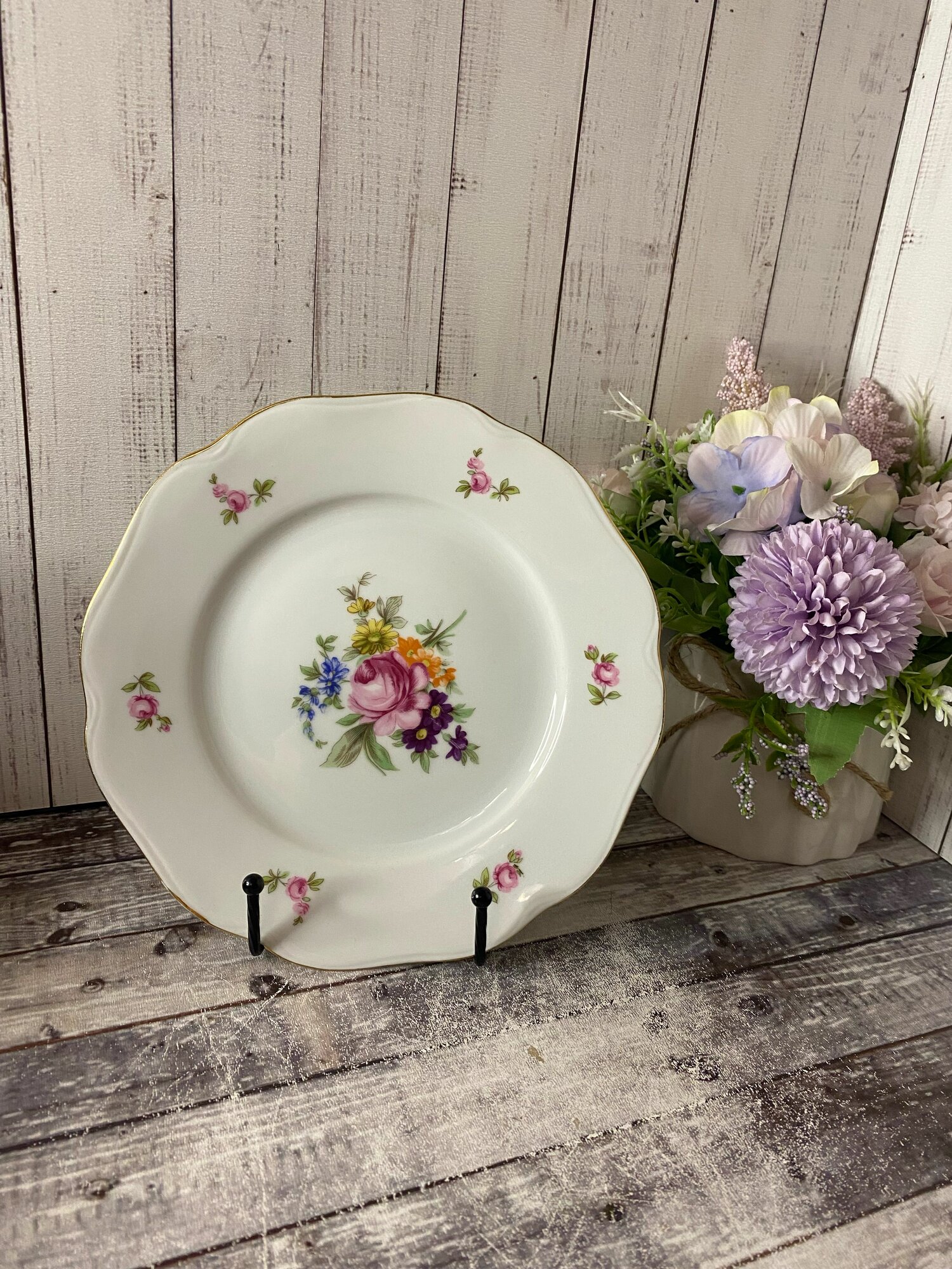 Тарелка плоская Чехословакия Мейсенский букет, Богемия, 19 см, фарфор