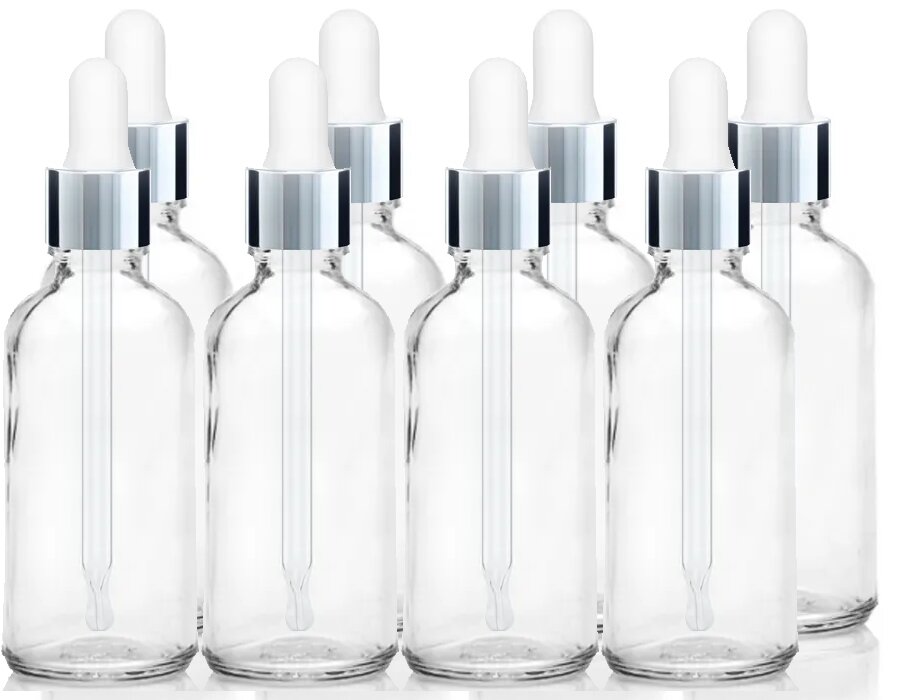 Дорожный флакон/Пустой флакон/Флакон для масла и сыворотки /Флакон косметический с пипеткой 50 мл, 8 шт прозрач. силвер
