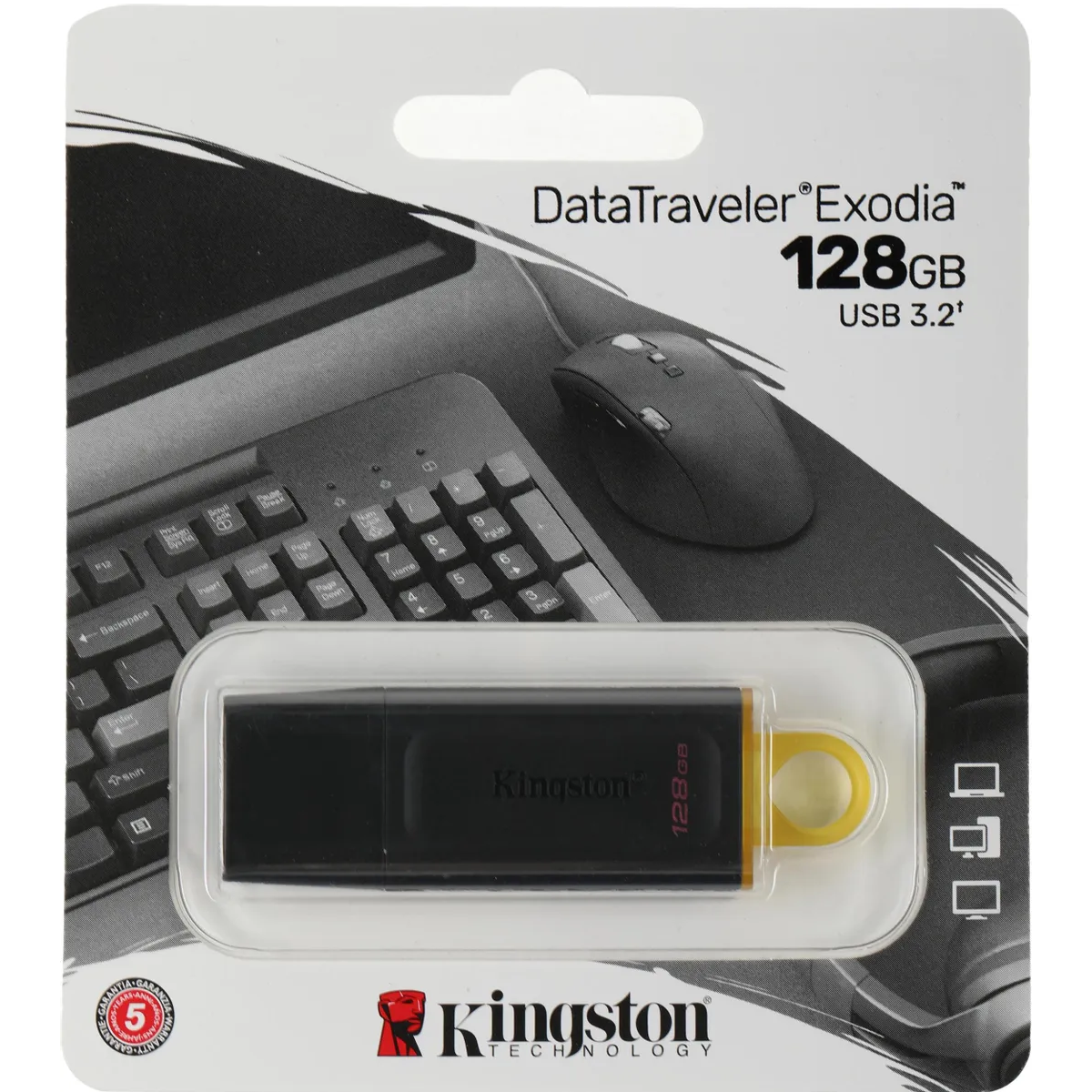 Флешка Kingston DataTraveler Exodia 128Gb USB3.2, черный/желтый