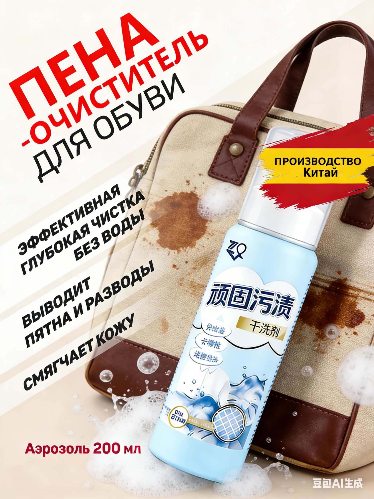 Мусс для очищения обуви из замши нубука, удобная щеточка, 200 мл