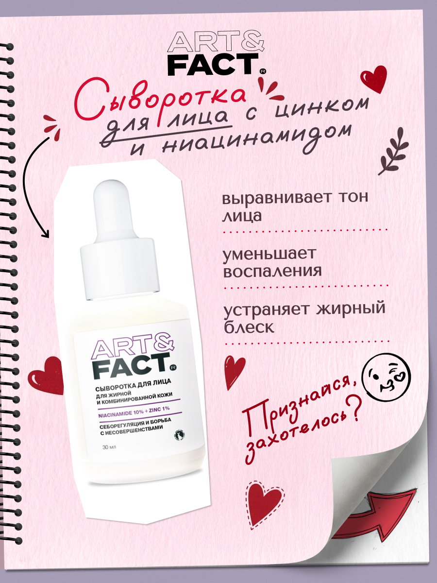 ART&FACT. / Сыворотка для лица от прыщей с цинком 1% и ниацинамидом 10%, 30 мл