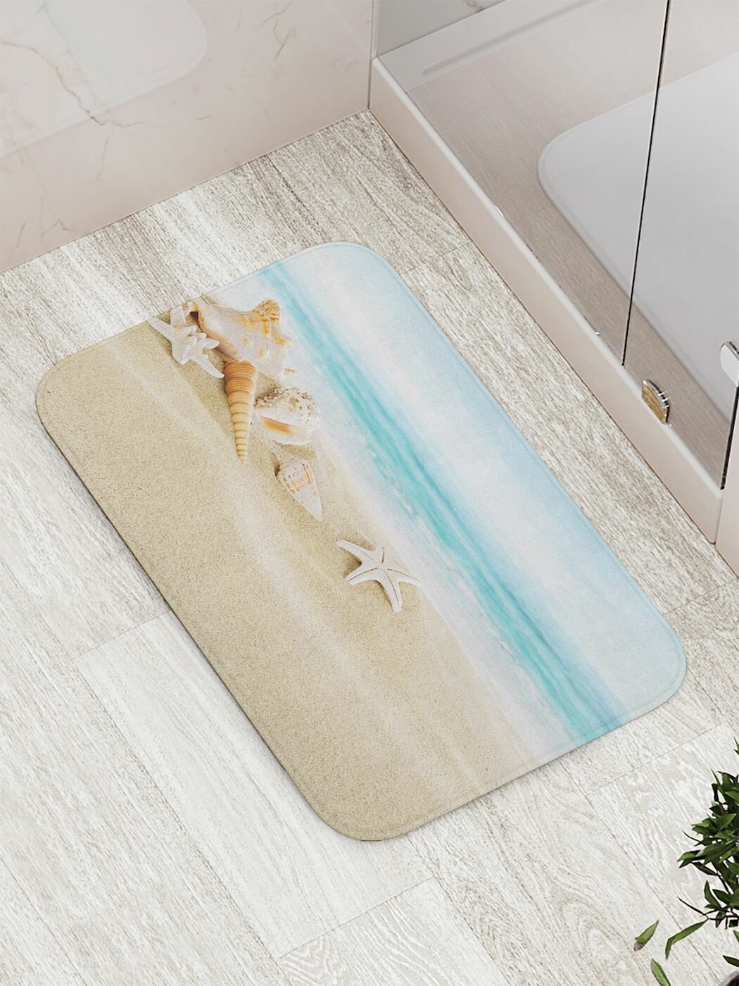 Коврик для ванной комнаты, туалета "Морская звезда и ракушки на песке" противоскользящий, 52х77 см, JoyArty