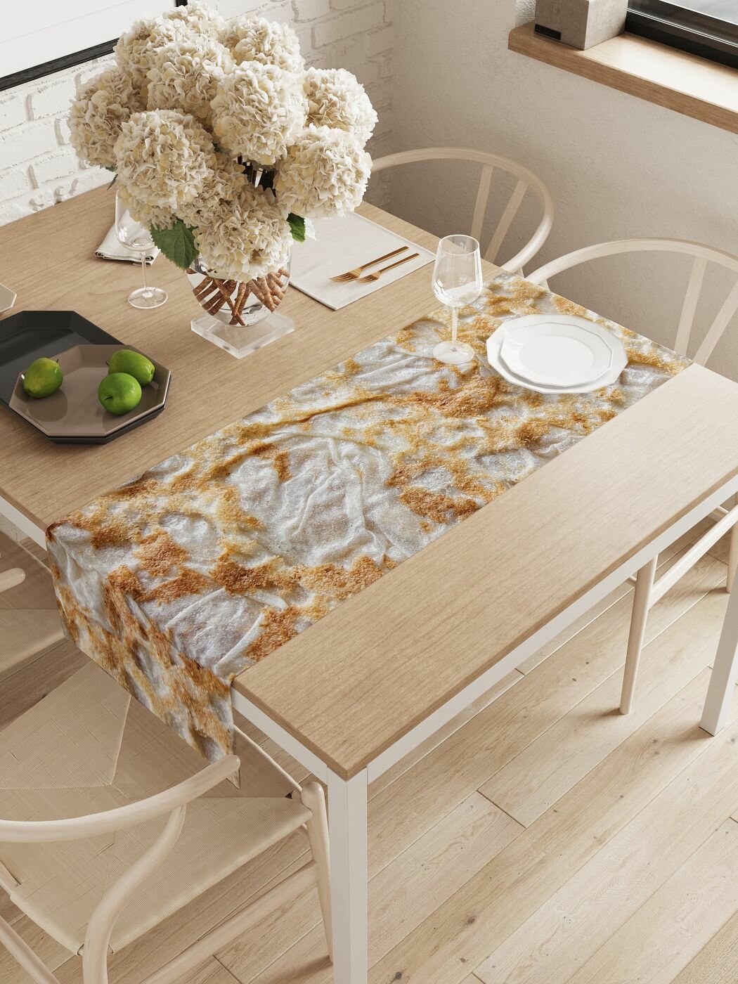 Дорожка водоотталкивающая на стол "Румяный лаваш" 145х40 см, JoyArty