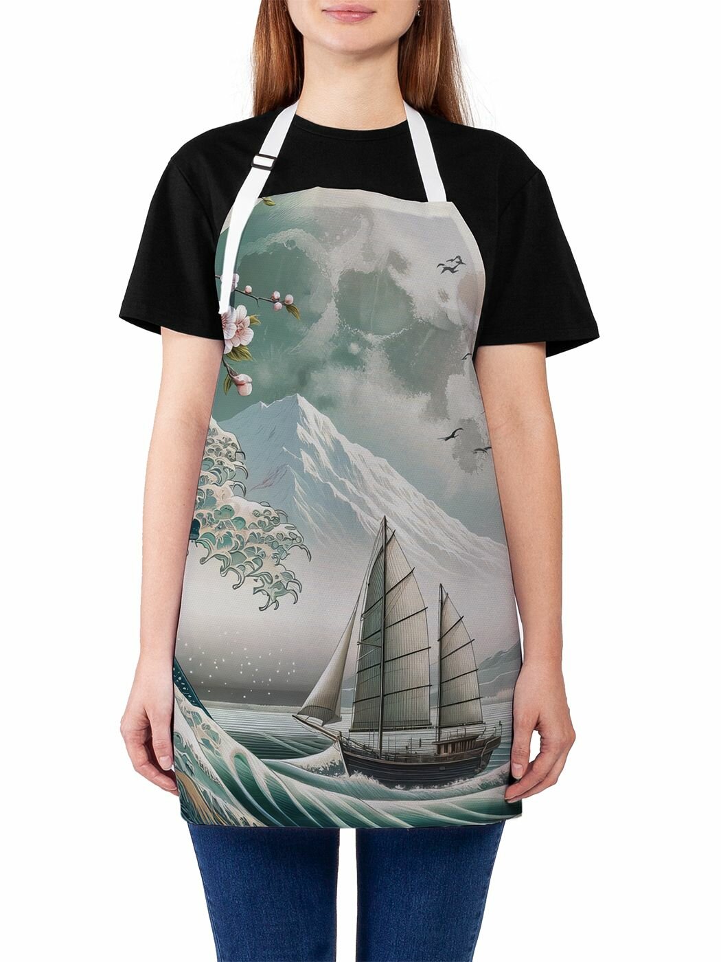 Фартук для кухни тканевый "Корабль в море" / водоотталкивающий, универсальный размер , JoyArty