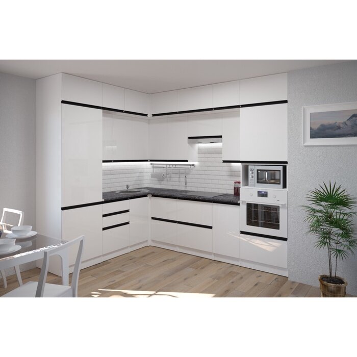 Герда Кухонный гарнитур угловой «Лотос гранд прайм», 2100×2700 мм, цвет белый