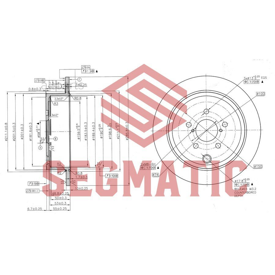 SEGMATIC SBD30093050 Диск тор. зад. SUBARU FORESTER 05-/IMPREZA 08-/LEGACY 07-/OUTBACK 08-286мм