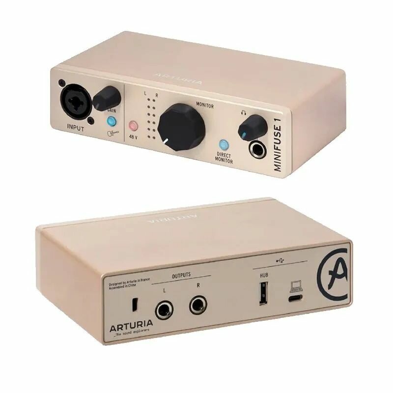 Arturia MiniFuse 1 golden - компактный 1-канальный USB-C аудиоинтерфейс, белый