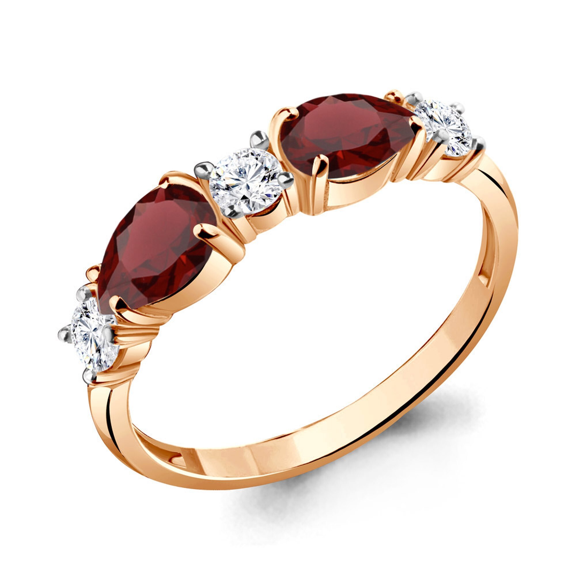 Кольцо, серебро, 925 проба, золочение, фианит, гранат